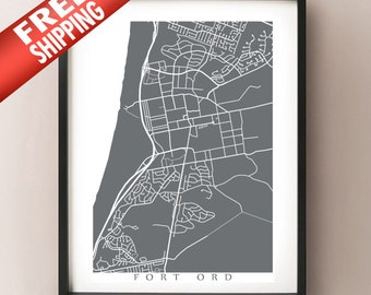 1950's FORT ORD Army Post Recreational Facilities Cartoon Map Poster ...