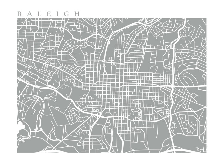 Raleigh Map North Carolina Poster Print | Etsy