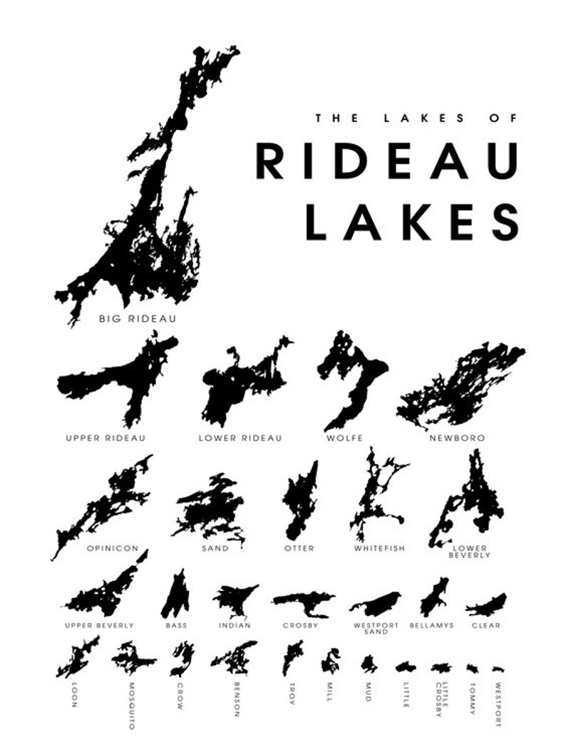 Lakes of Rideau Lakes Ontario Map Print | Etsy