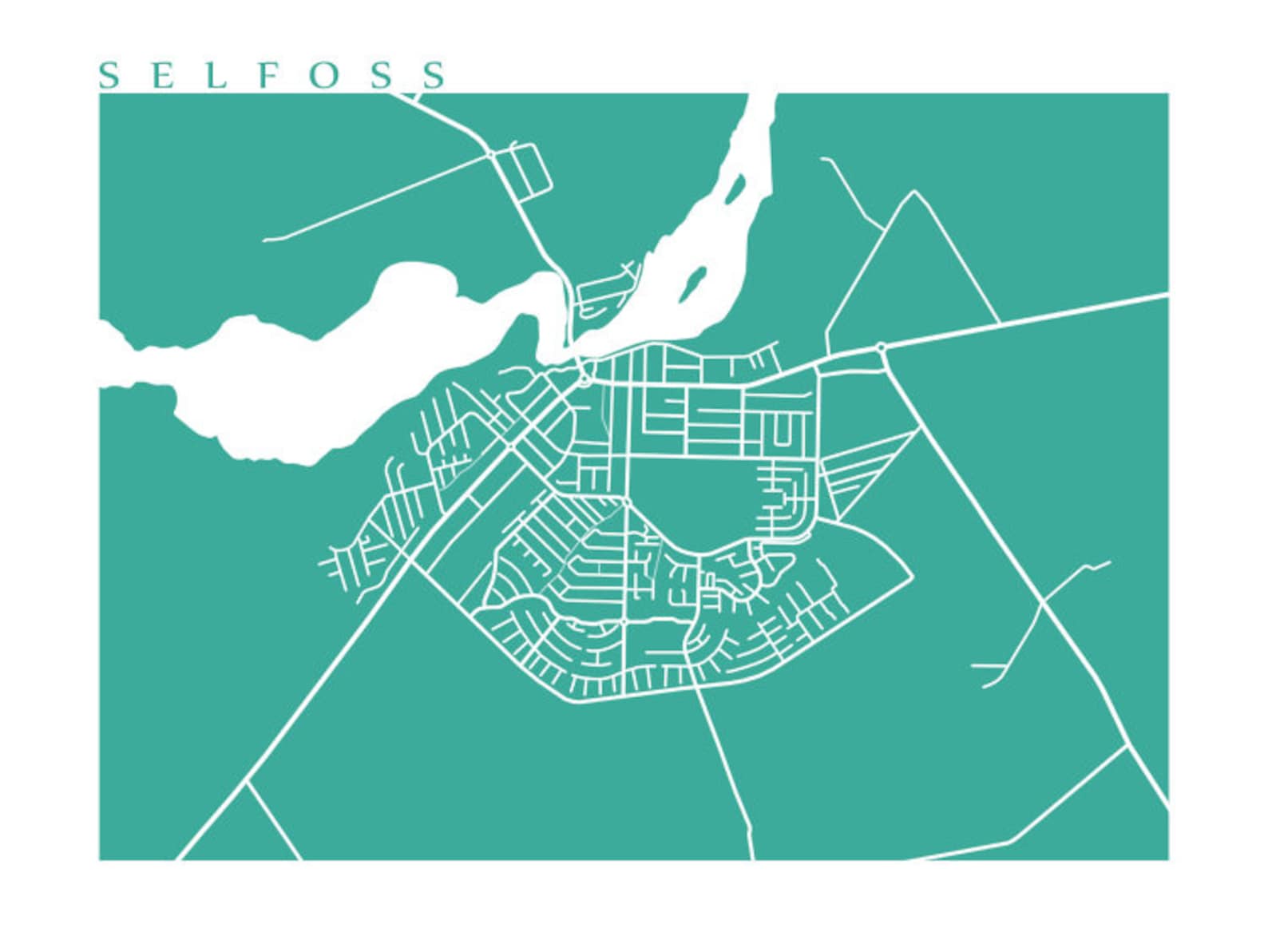 Selfoss Map Print Iceland Poster | Etsy