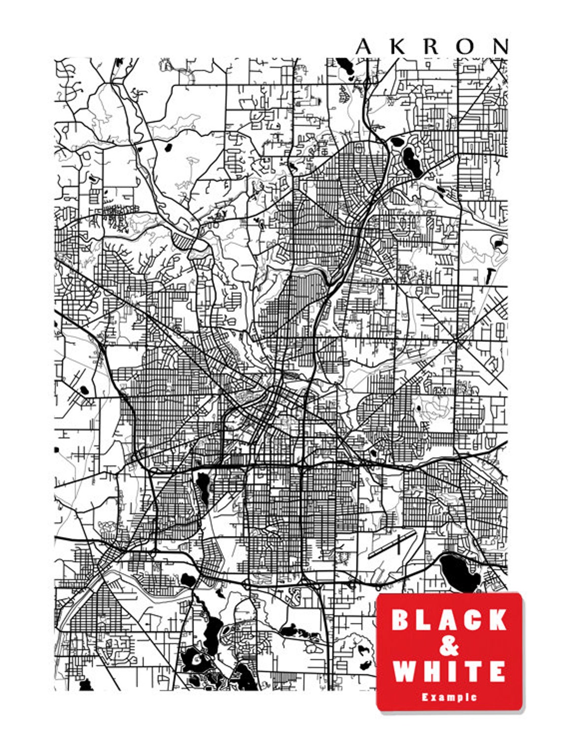 Akron Map - Ohio Poster Print - Etsy
