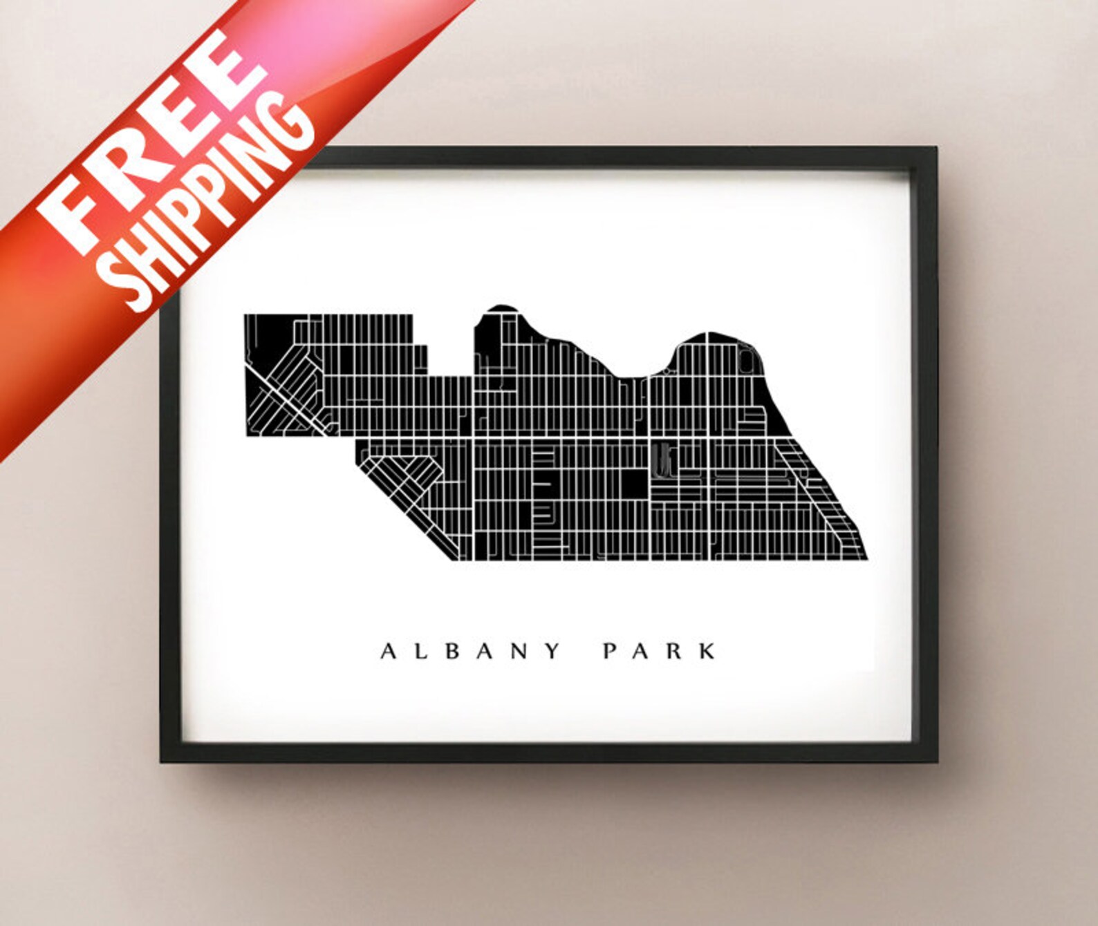 Albany Park Map Chicago Neighbourhood Art Print Etsy