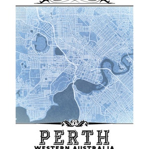 Perth Vintage Style Blueprint Map Art Print - Perth, Western Australia ...