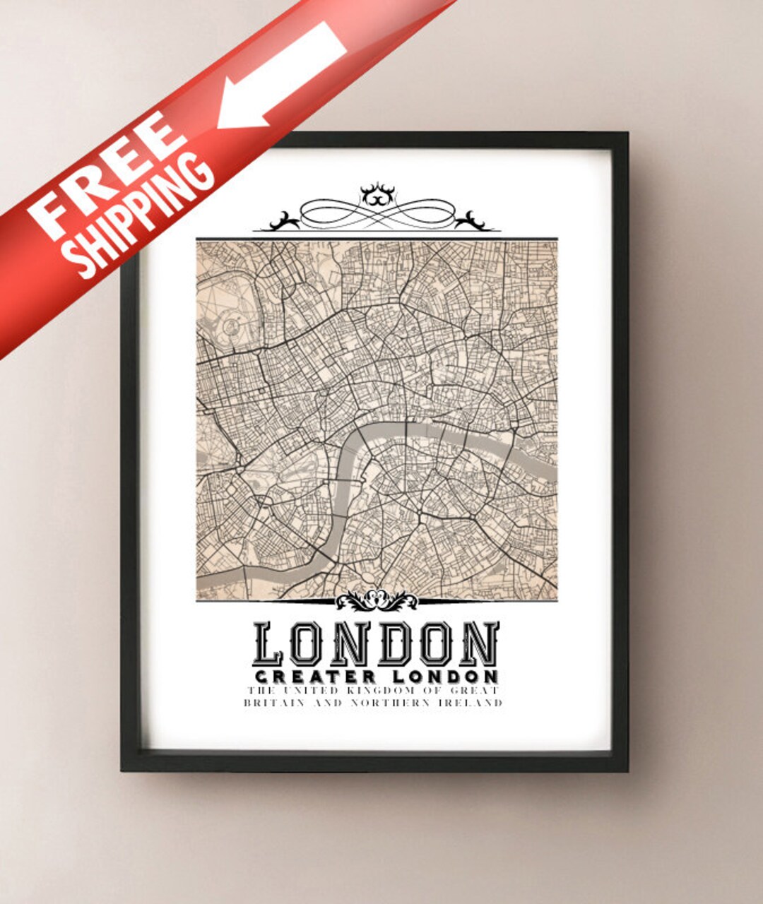 London Vintage Style Sepia Map Art Print - London, England City Map ...