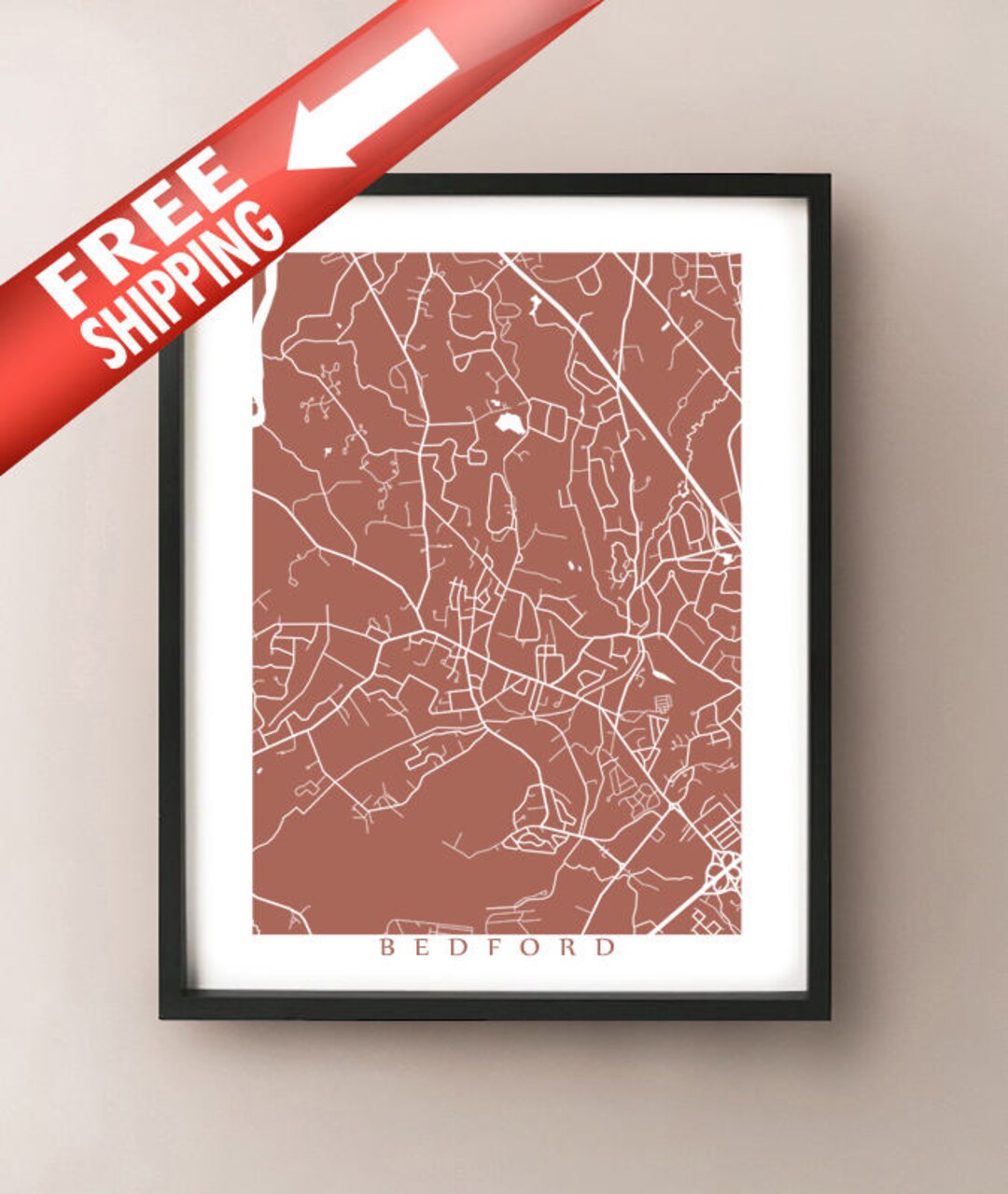 Bedford Map Print - Massachusetts Art Poster - Etsy