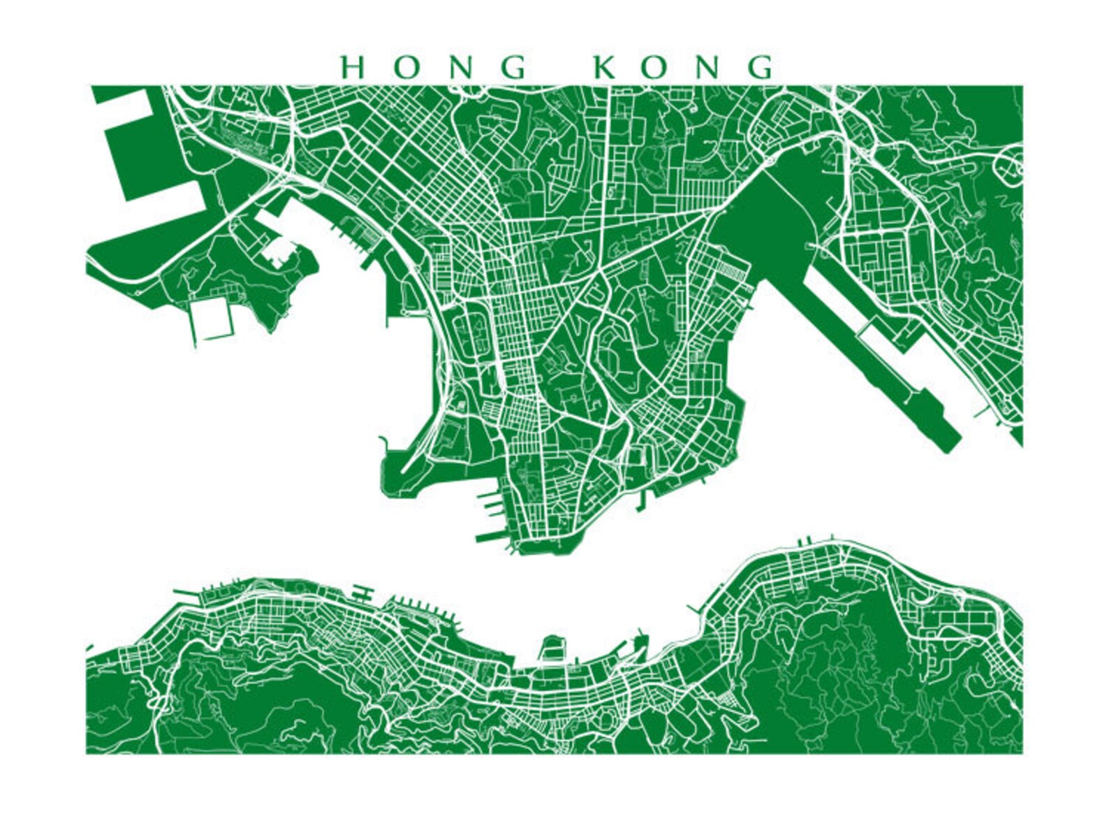 Hong Kong Map Print China Poster Art | Etsy