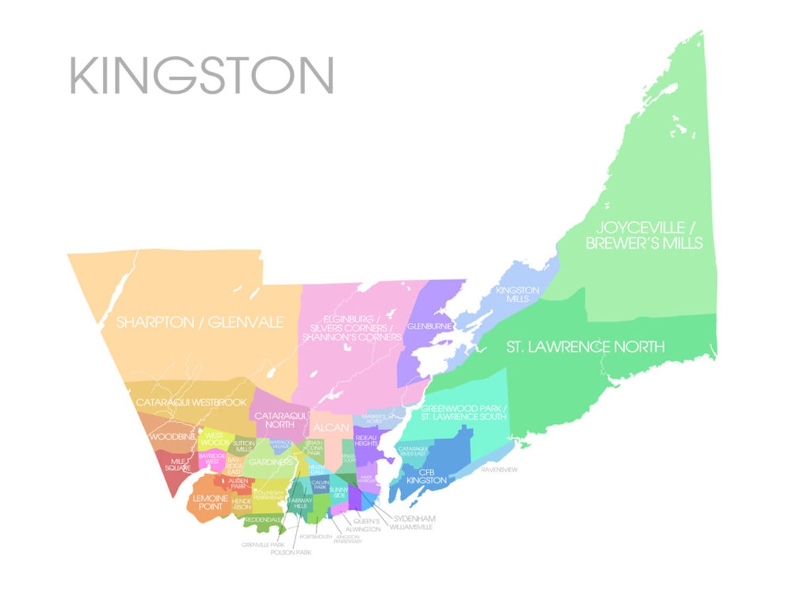 Kingston ON Map Coloured Neighbourhoods Print - Etsy