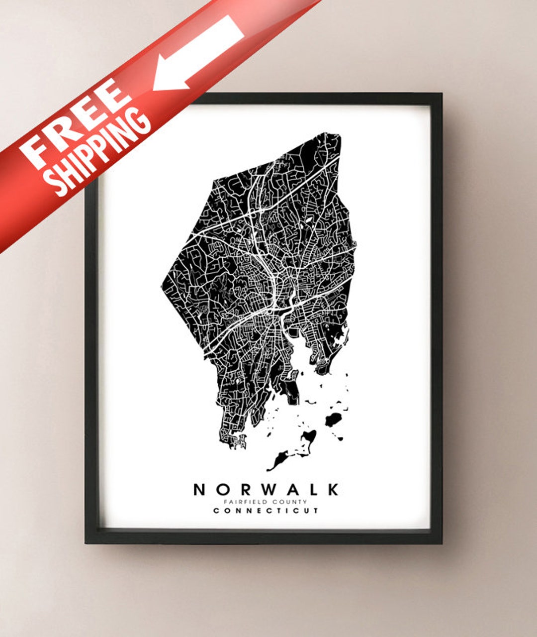 Norwalk, CT - City Limits Map Print - Etsy