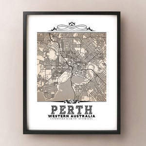 Perth Vintage Style Sepia Map Art Print - Perth, Western Australia City ...