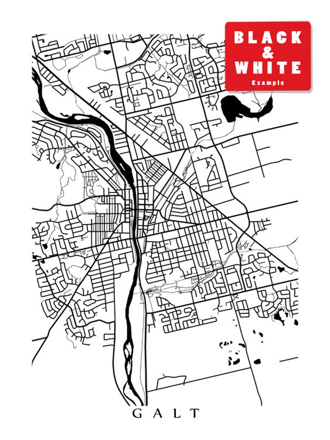 Galt Cambridge Map Print Ontario Poster Art - Etsy