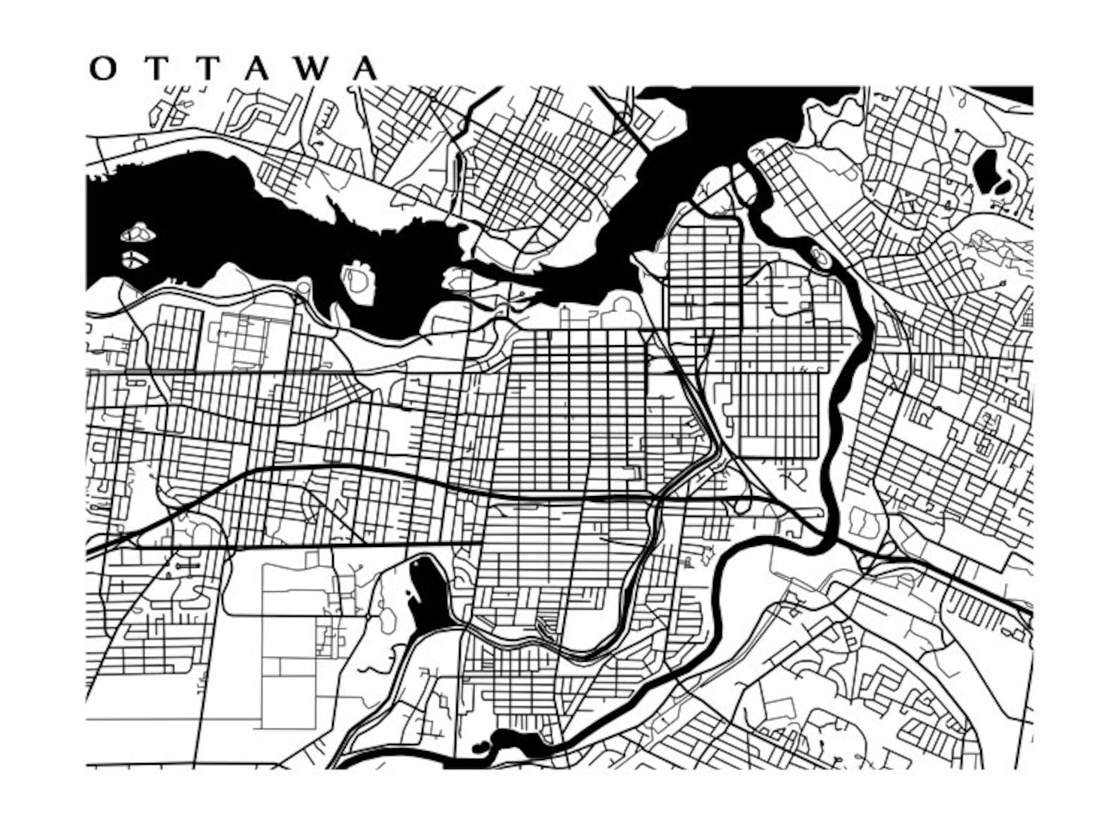 Ottawa Map Art Canada Wall Art Ontario Rideau Canal - Etsy Canada