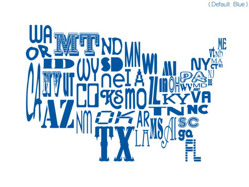 US Stylish State Code Typography Map Print - Etsy