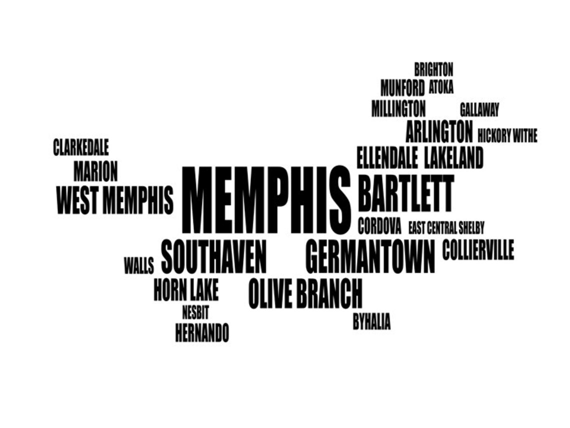 Memphis Typography Map, Tennessee Text Art Print - Etsy