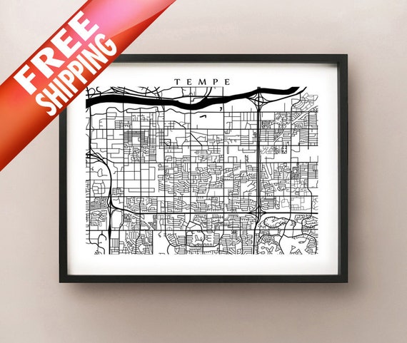 Tempe Map More Sizes Available Black and White Wall Art | Etsy