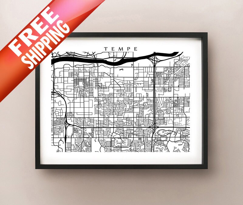 Tempe Map - More Sizes Available - Black and White Wall Art - Etsy