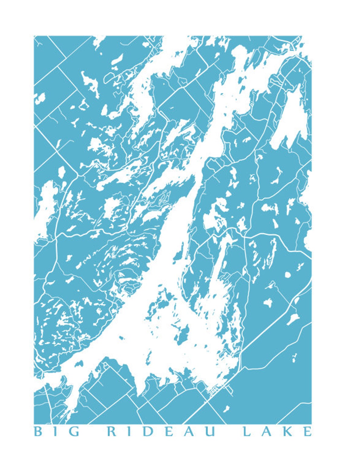 Big Rideau Lake Map - Rideau Lakes, Ontario Print - Etsy