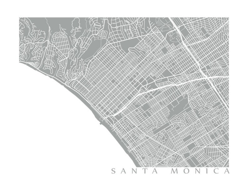 Santa Monica Map Art Los Angeles County Poster Print - Etsy