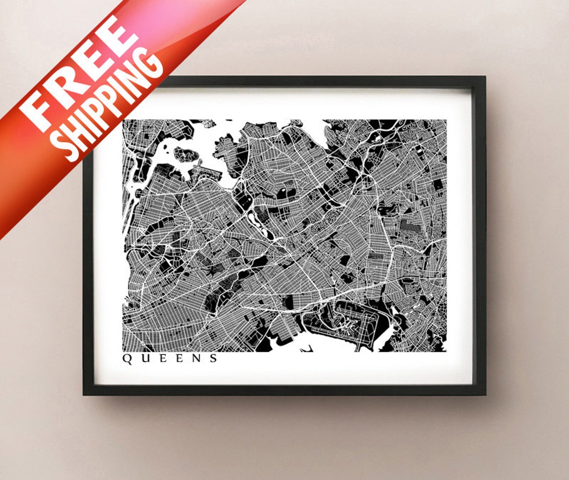 Queens Map Print New York Poster | Etsy