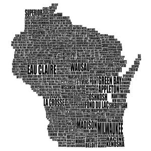 Wisconsin Typography Map, Wisconsin State Text Art Print - Etsy