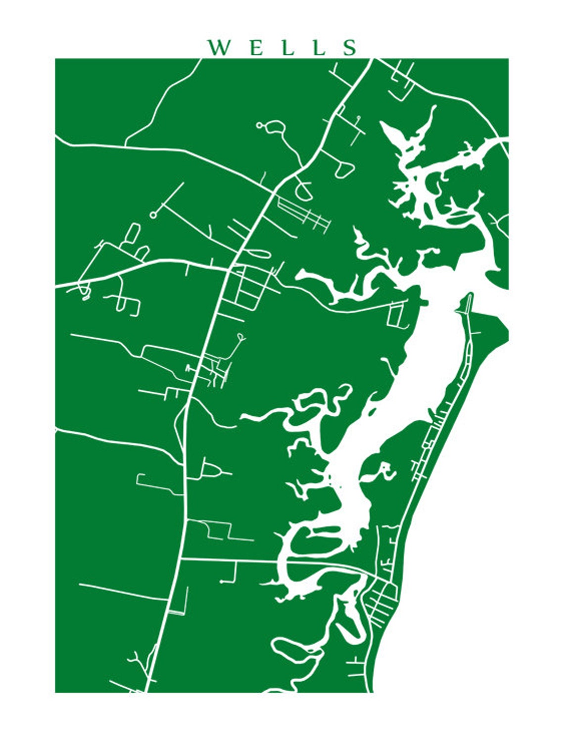 Wells ME Map Print Choose Your Size and Color - Etsy