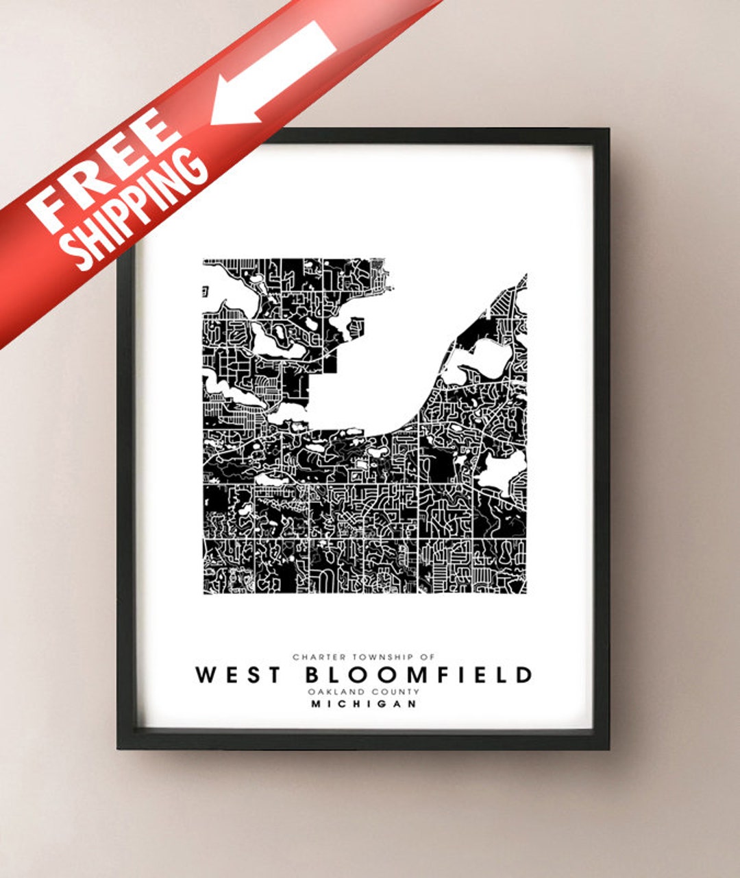 West Bloomfield, MI - City Limits Map Print - Etsy