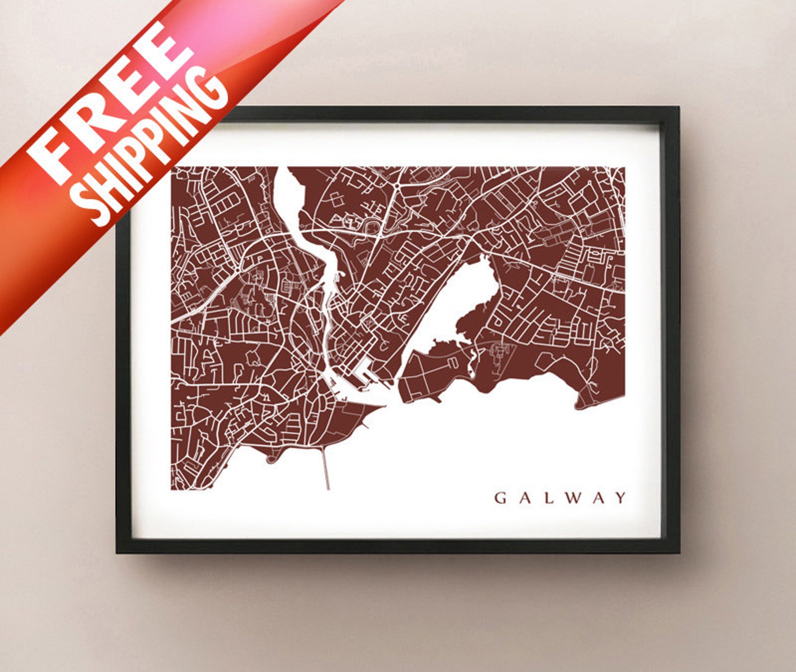 Galway Map Art Print Ireland Poster Choose your size and | Etsy