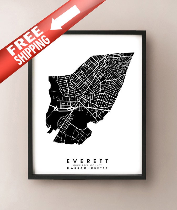 Everett MA City Limits Map Print | Etsy