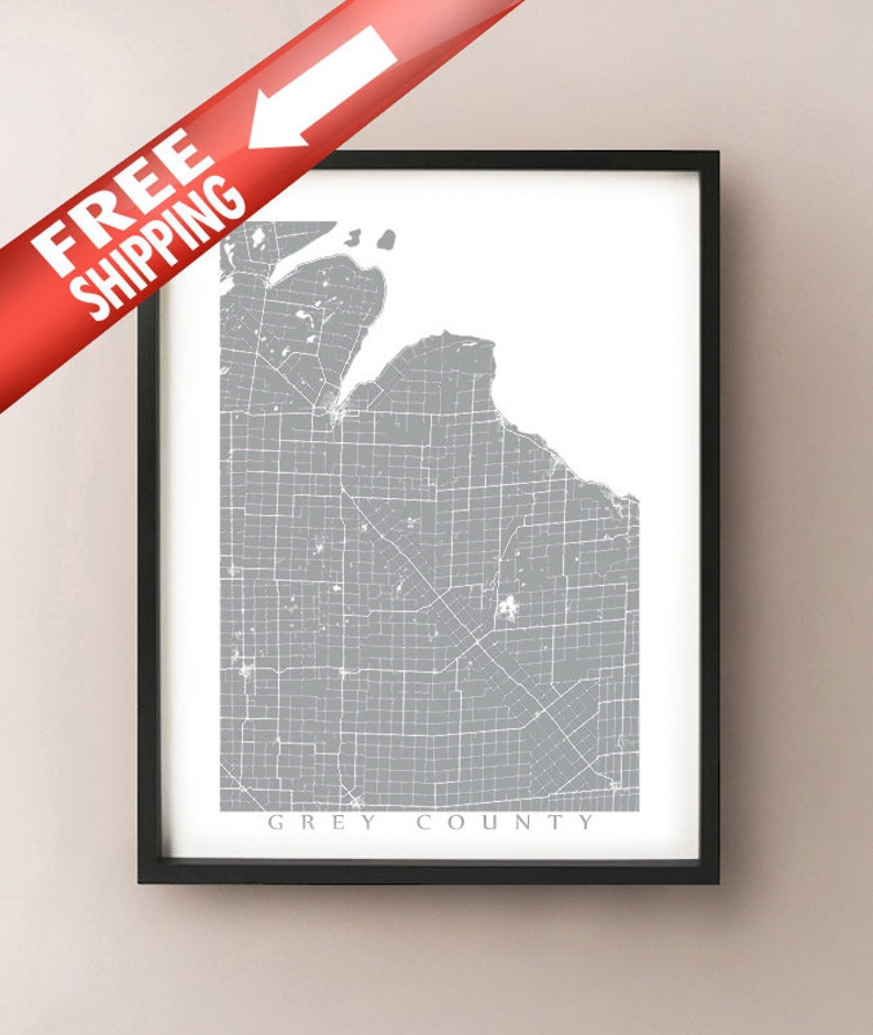 Grey County Map Print - Ontario Art - Canada Poster - Choose Size and ...