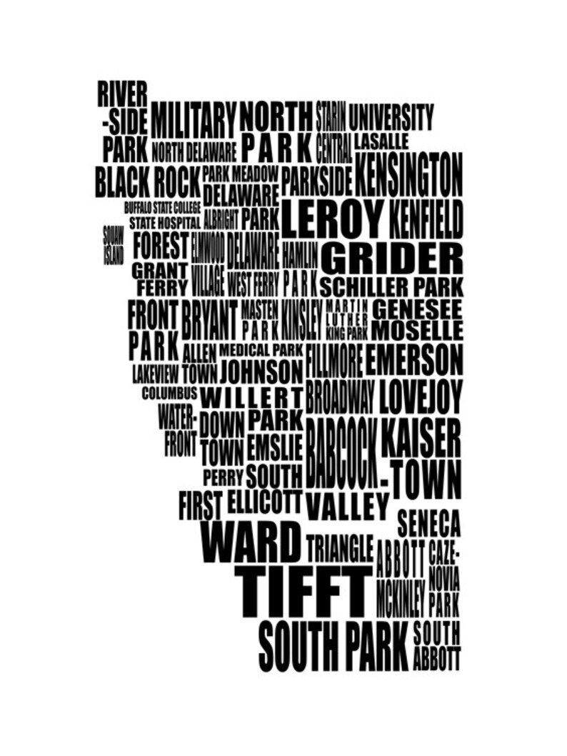 Buffalo Typography Map Buffalo NY Neighborhood - Etsy