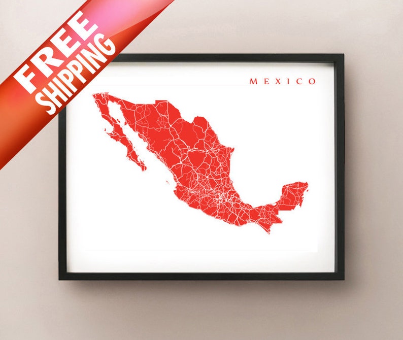 Mexico Map Art Print Mexico Poster | Etsy