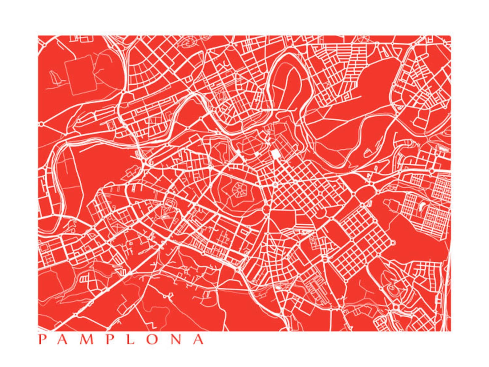 Pamplona Map Spain Art Print | Etsy