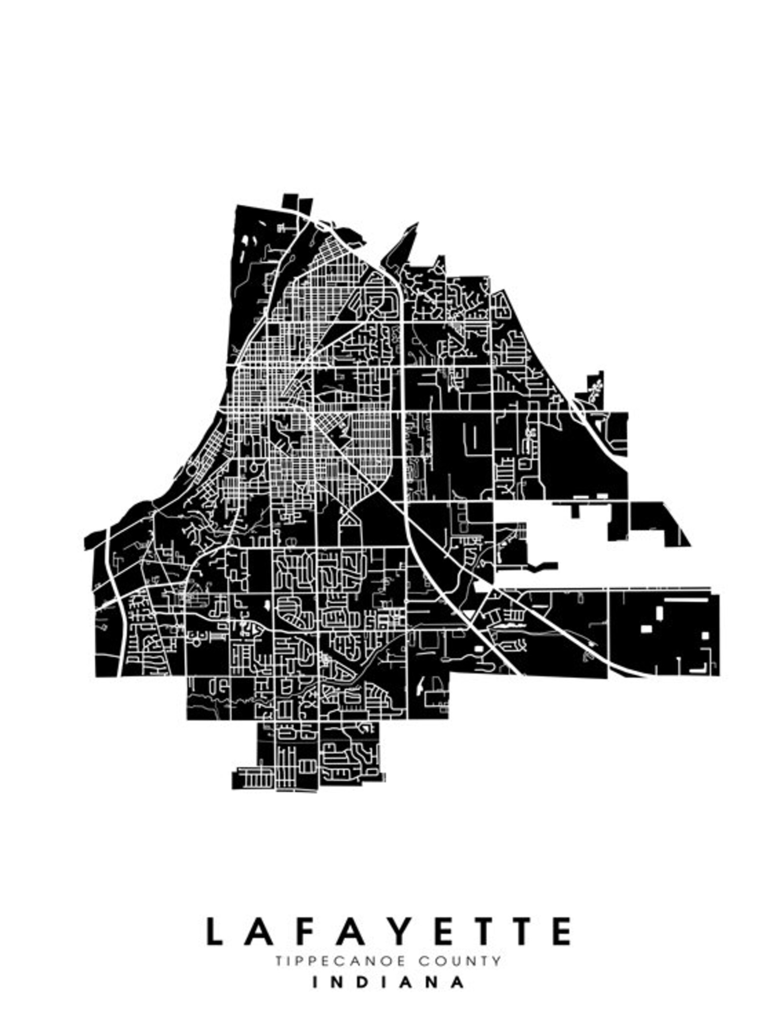Lafayette, IN - City Limits Map Print - Etsy
