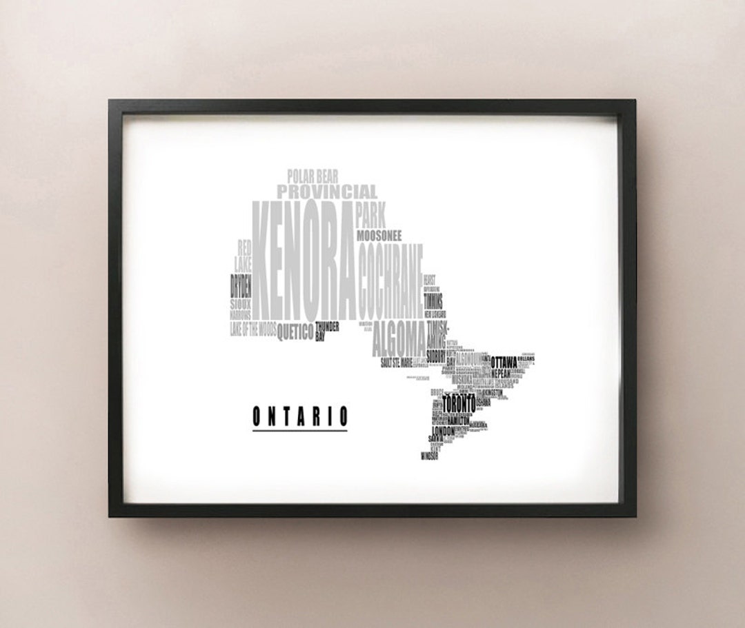 Ontario Typography Map - Provincial Text Art Print - Etsy