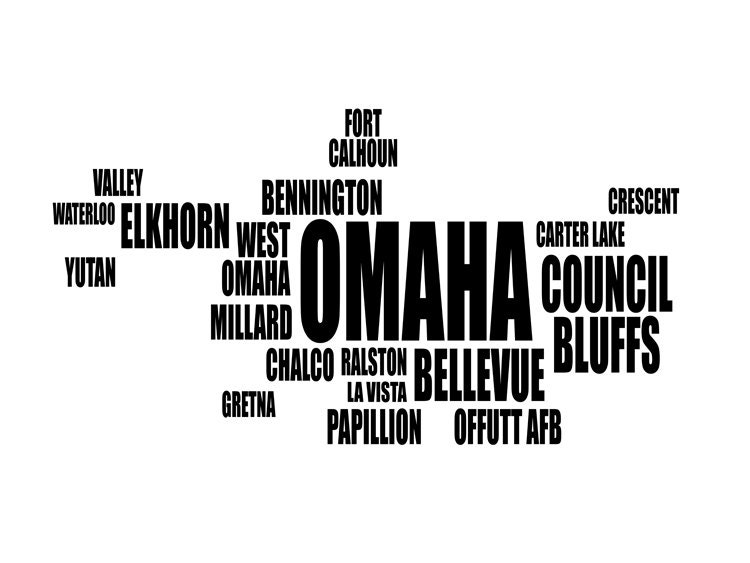 Omaha Area Typography Map, Nebraska Text Art Print - Etsy