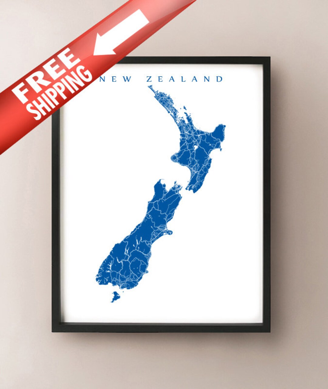 New Zealand Map - North & South Island, NZ Art Poster Print - Etsy