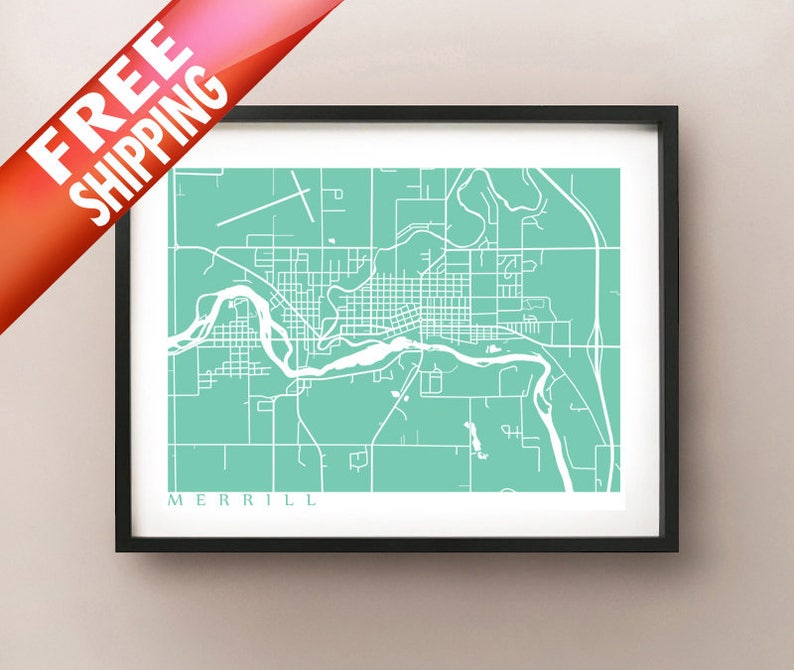 Merrill WI Map Print Wisconsin Poster - Etsy