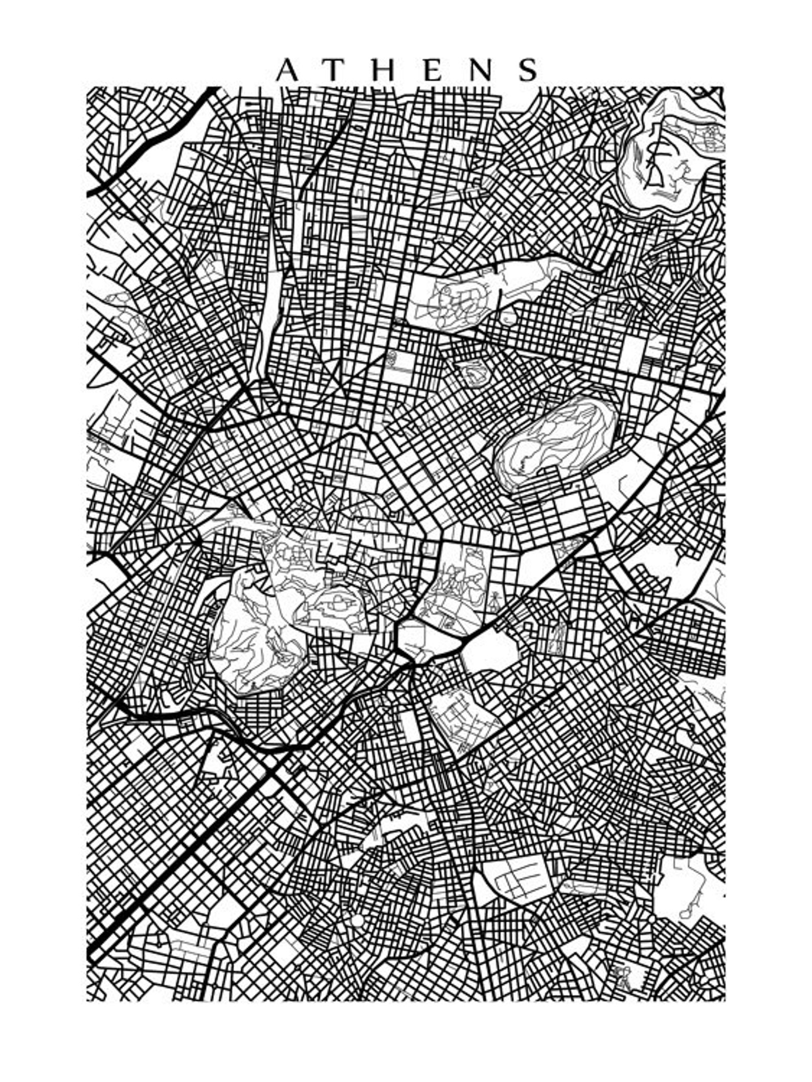 Athens Map Print Greece Poster | Etsy