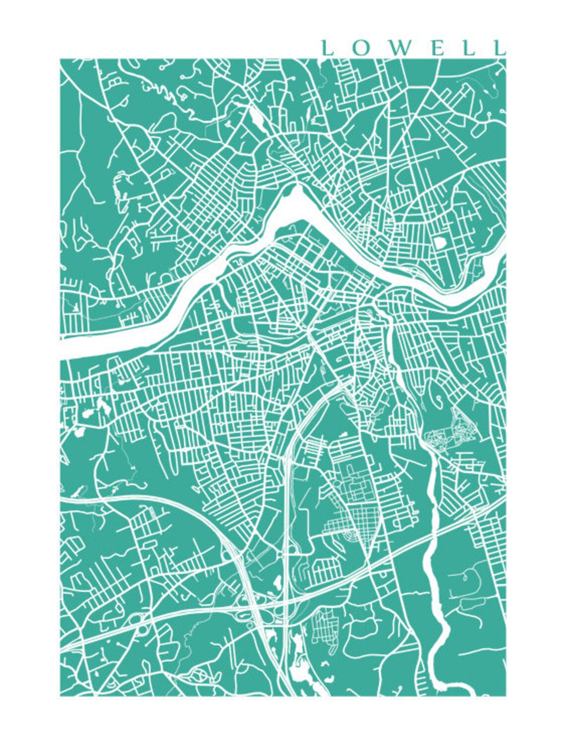 Lowell Map Print Massachusetts Poster - Etsy