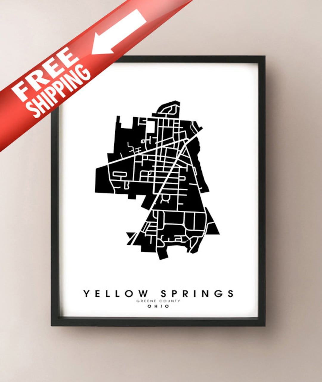 Yellow Springs, OH - City Limits Map Print - Etsy