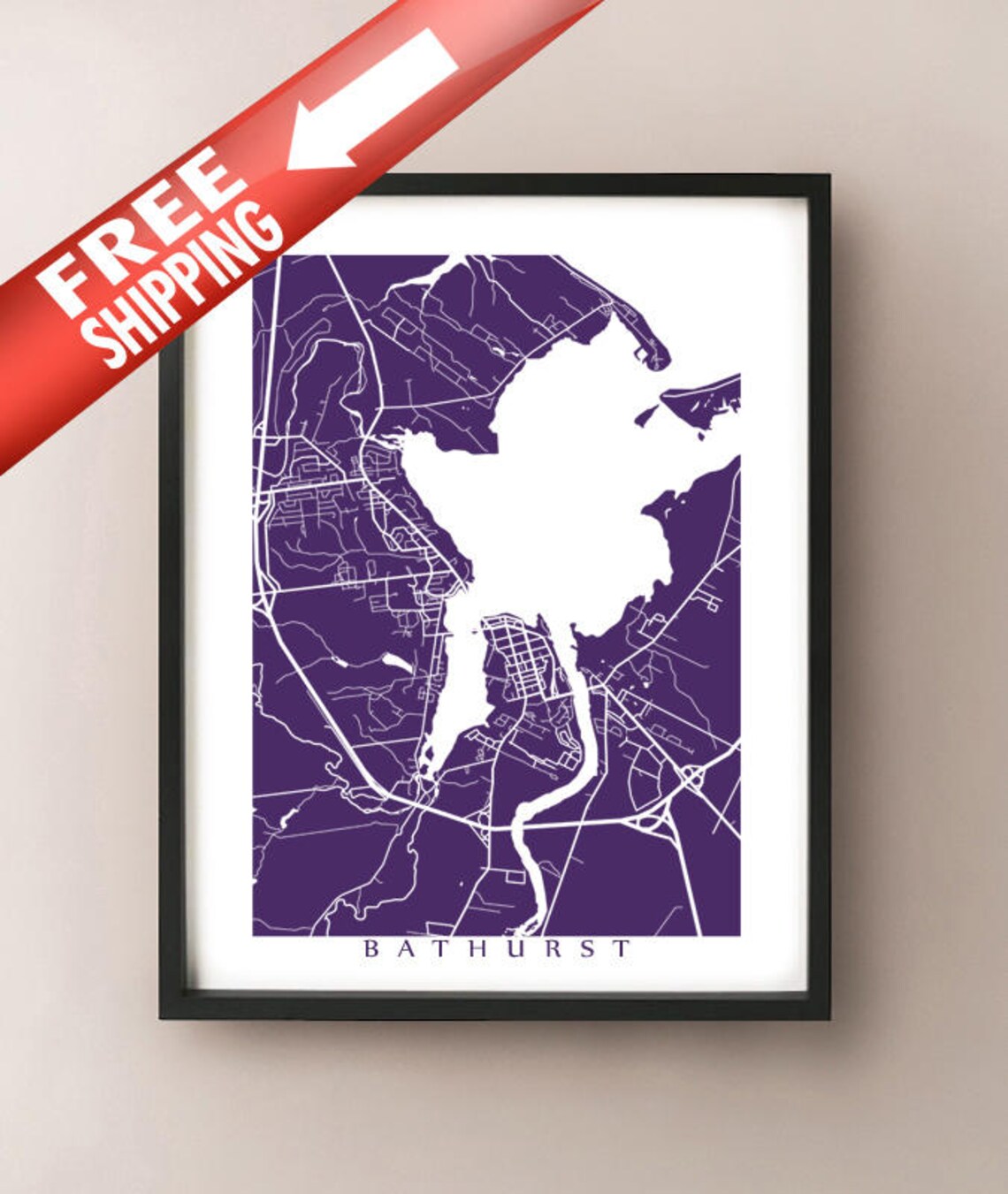 Bathurst Map New Brunswick Art Poster | Etsy