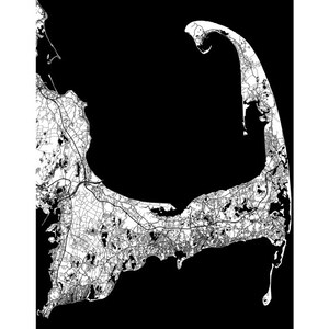 Cape Cod Map, Massachusetts Art Poster Print - Black and White - Etsy