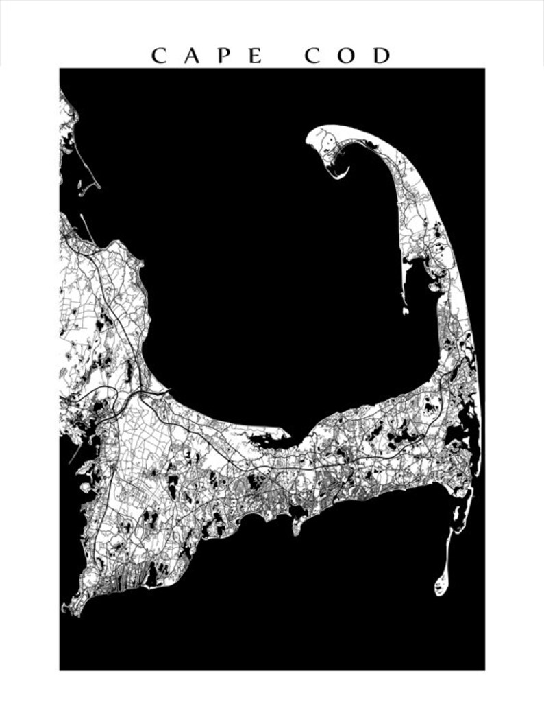 Cape Cod Map Massachusetts Art Poster Print Black and White - Etsy