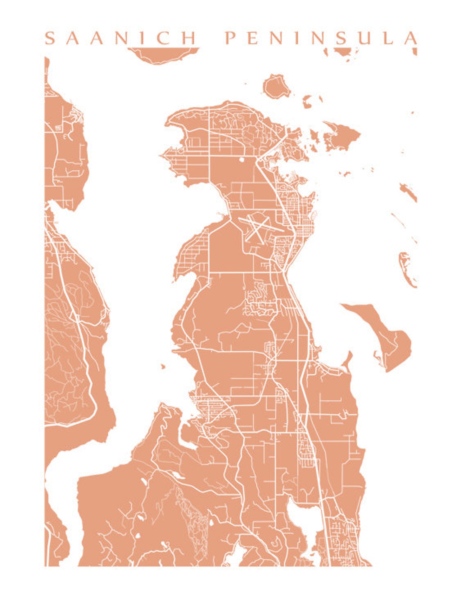 Saanich Peninsula Vancouver Island BC Map Poster Print - Etsy