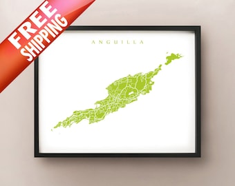 Anguilla Map Watercolor Print Caribbean Islands Map Wall Art - Etsy