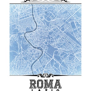 Roma Vintage Style Blueprint Map Art Print - Rome, Italy City Map Decor ...