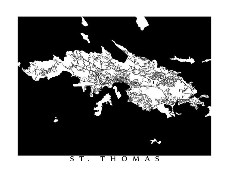 St Thomas Map - U.S. Virgin Islands Poster - Choose Color and Size - Etsy