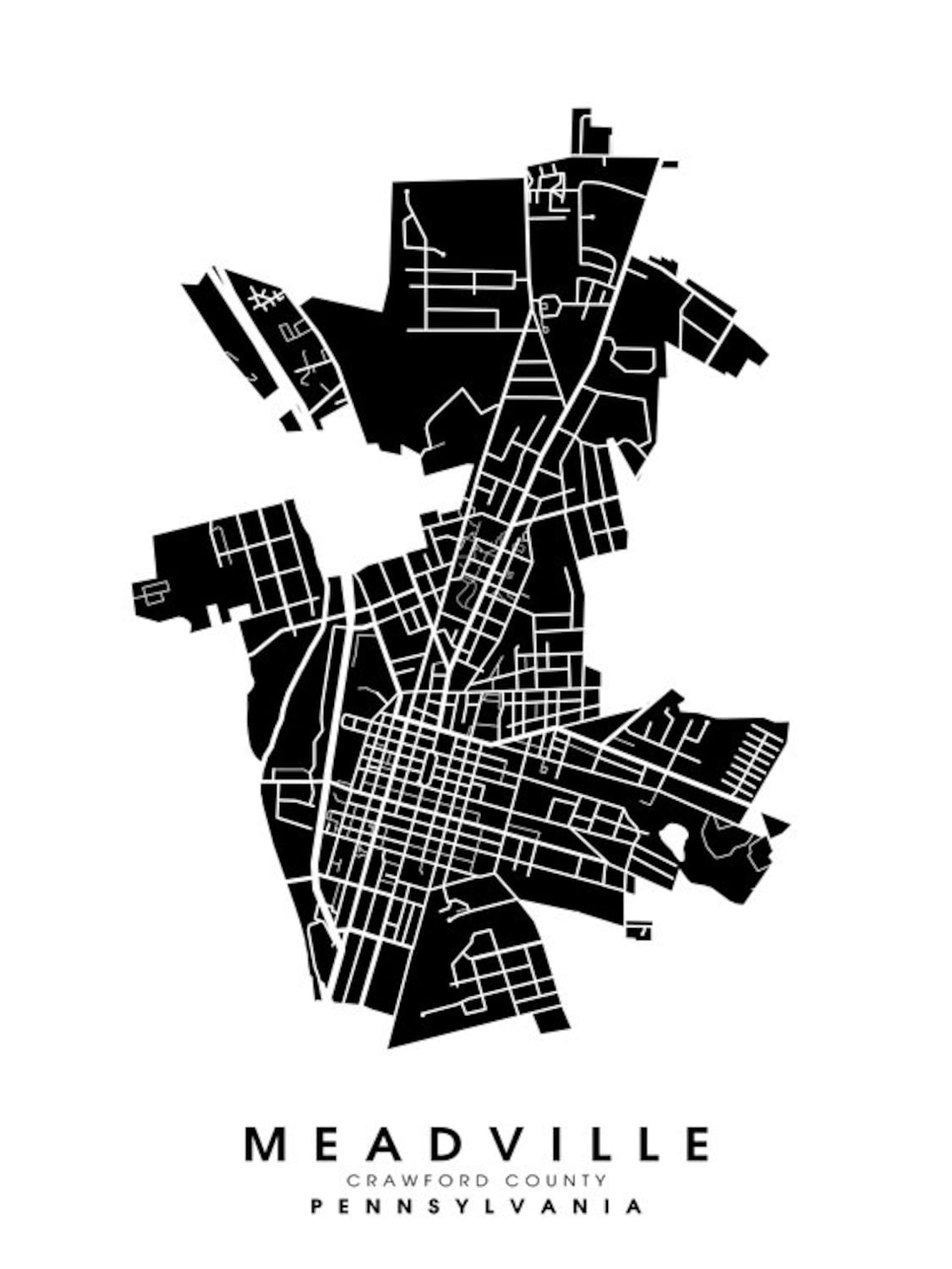 Meadville PA City Limits Map Print | Etsy