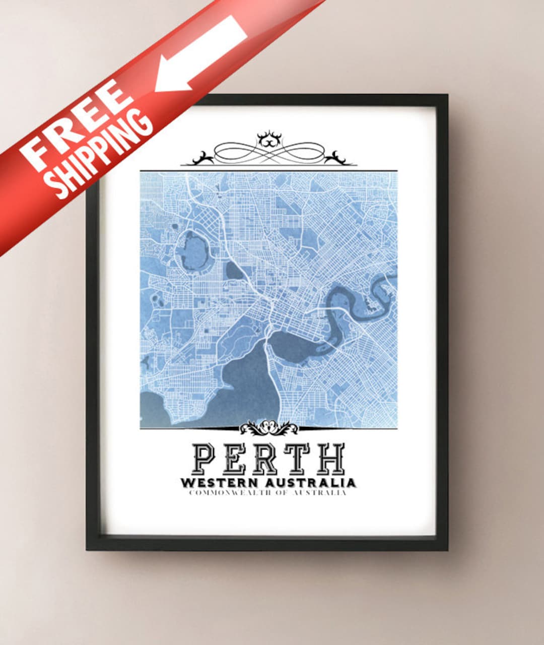 Perth Vintage Style Blueprint Map Art Print - Perth, Western Australia ...