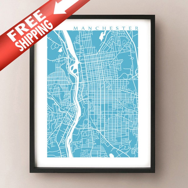 Manchester Nh Map Art - Etsy