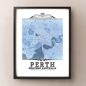 Perth Vintage Style Blueprint Map Art Print - Perth, Western Australia ...
